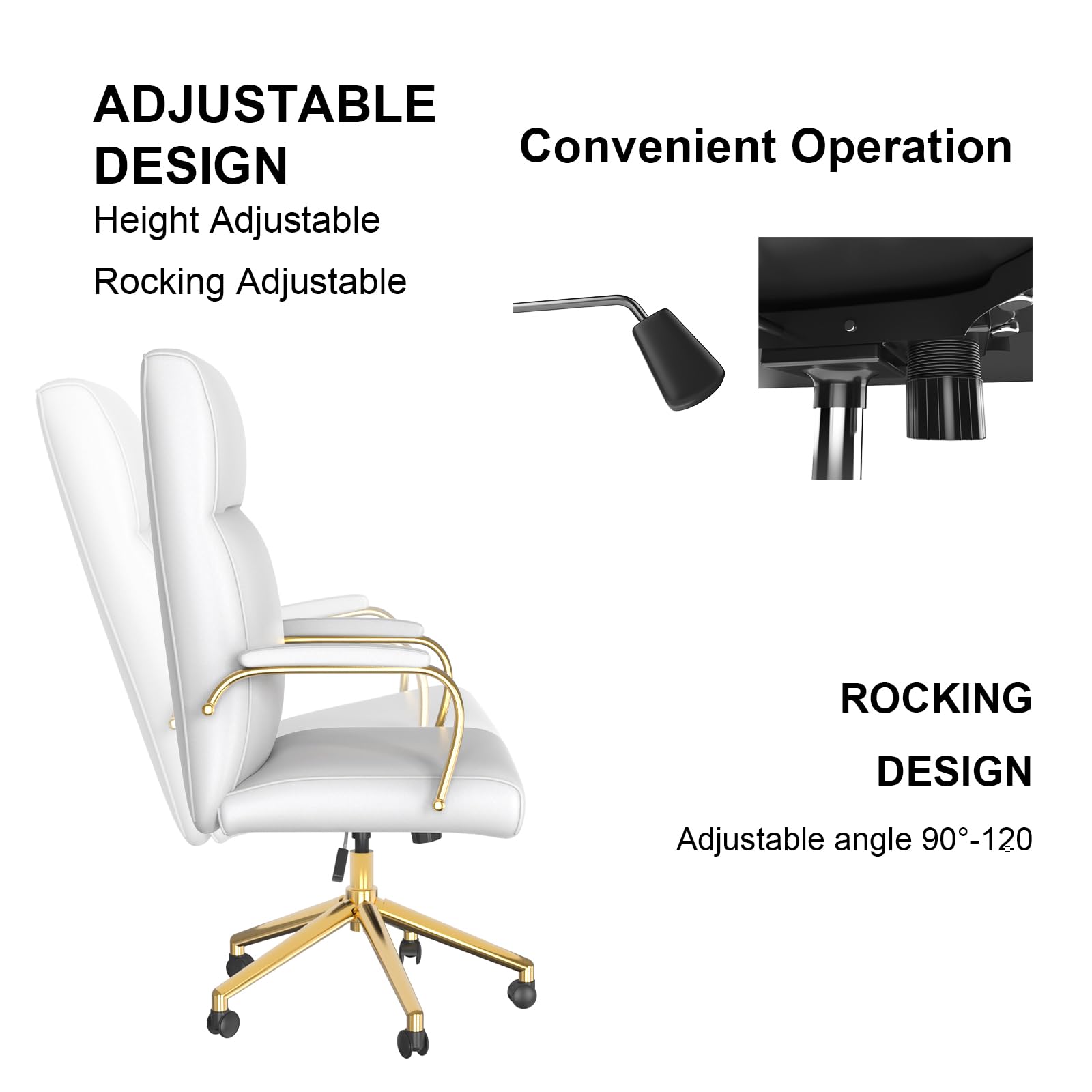 MUZII White Office Chair with Arms, High Back Executive Office Chair Big and Tall, PU Leather Office Desk Chair with Back Support, 360° Swivel Computer Desk Chair for Conference Room