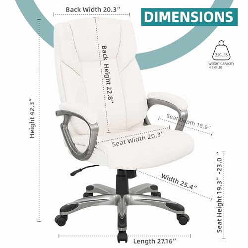 ICOMOCH Modern Soft Leather Ergonomic Executive Computer Office Boss Padding Armrest Swivel Desk Task Chair, Large, Offwhite