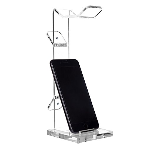 GeekDigg Headphone Stand Gaming Headset Holder For Desk Cable Organizer & Cellphone Stand for All Headphones Size headphone Holder Set for Gaming PC Accessories Gaming Station Transparent