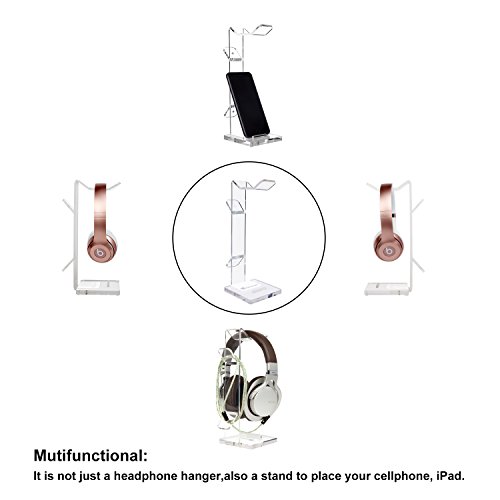GeekDigg Headphone Stand Gaming Headset Holder For Desk Cable Organizer & Cellphone Stand for All Headphones Size headphone Holder Set for Gaming PC Accessories Gaming Station Transparent