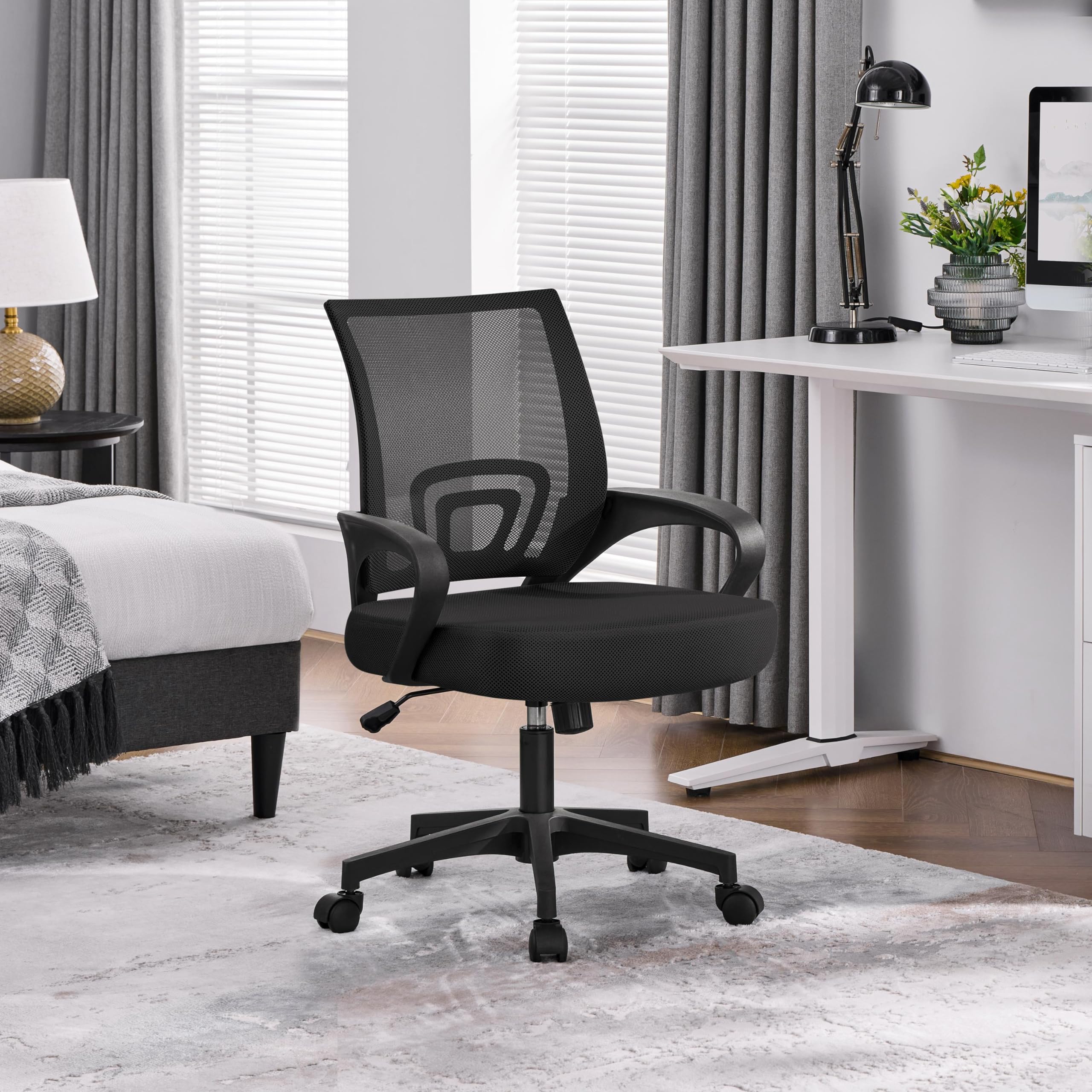 Topeakmart Executive Desk Chair Ergonomic Office Chair Swivel Mesh Back Task Computer Chair with Adjustable Height Armrest for Home Office Conference and Study Room, Black