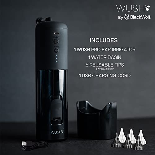 Wush Pro By Black Wolf - Water Powered Ear Cleaner - Safe & Effective - Electric Triple Jet Stream with 3 Pressure Settings For Ear Wax Buildup - Ear Wax Removal Kit - Water Resistant USB Rechargeable