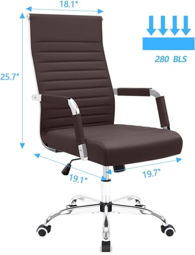 Office Chair,Ergonomic Office Chair Ribbed Office Desk Chair Mid-Back PU Leather Executive Conference Task Chair Adjustable Swivel Chair with Arms Home Office Desk Chair,