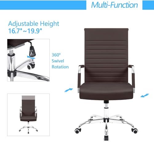 Office Chair,Ergonomic Office Chair Ribbed Office Desk Chair Mid-Back PU Leather Executive Conference Task Chair Adjustable Swivel Chair with Arms Home Office Desk Chair,