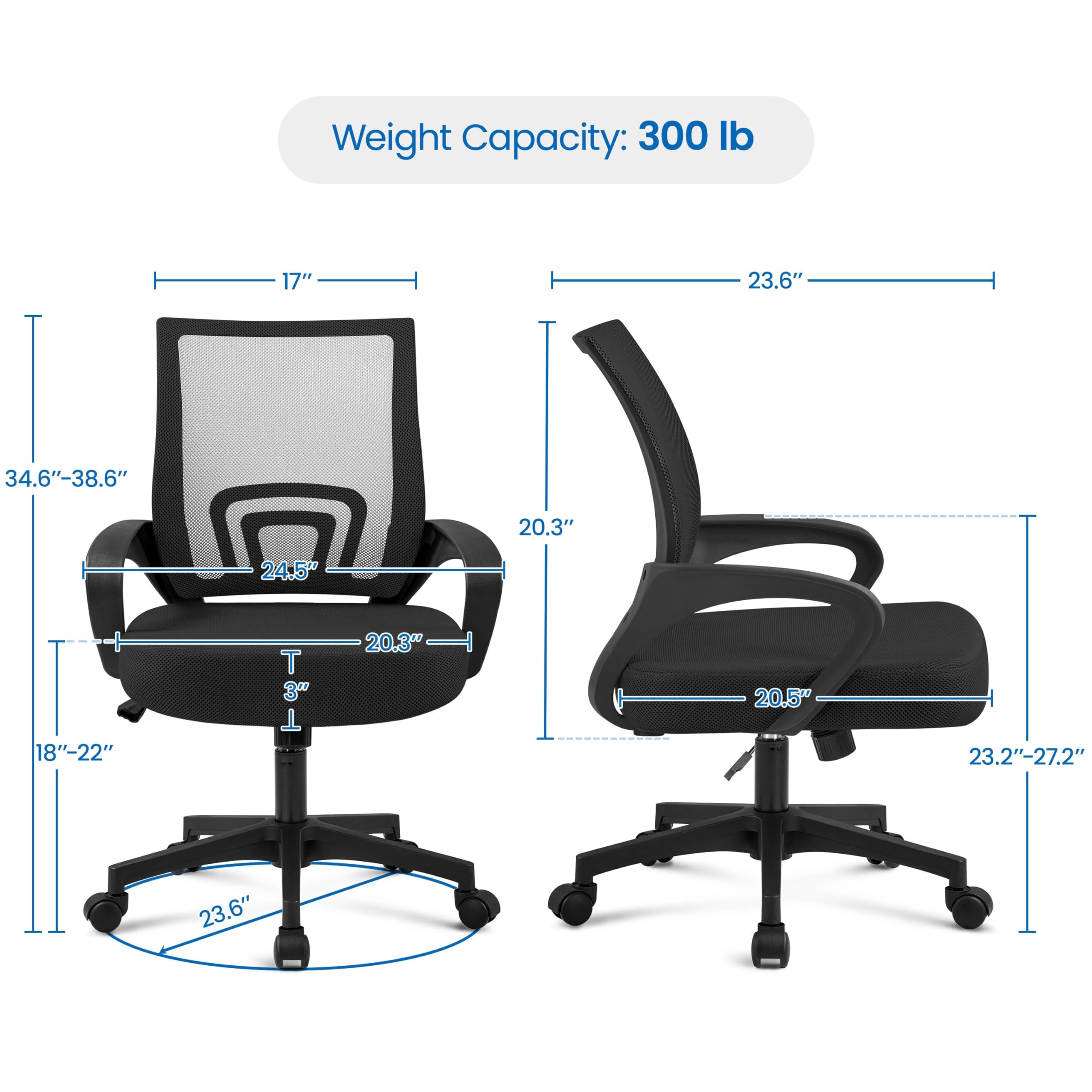 Topeakmart Executive Desk Chair Ergonomic Office Chair Swivel Mesh Back Task Computer Chair with Adjustable Height Armrest for Home Office Conference and Study Room, Black
