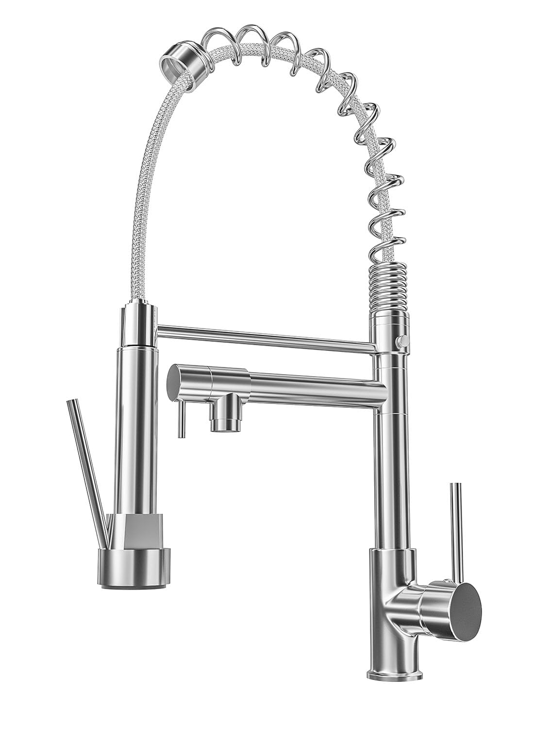 ZSW Kitchen Faucet with Pull Down Sprayer, Commercial Kitchen Sink Faucet with Pot Filler, Single-Handle Chrome Plated Stainless Steel Spring Sink Faucet
