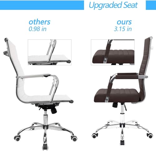 Office Chair,Ergonomic Office Chair Ribbed Office Desk Chair Mid-Back PU Leather Executive Conference Task Chair Adjustable Swivel Chair with Arms Home Office Desk Chair,