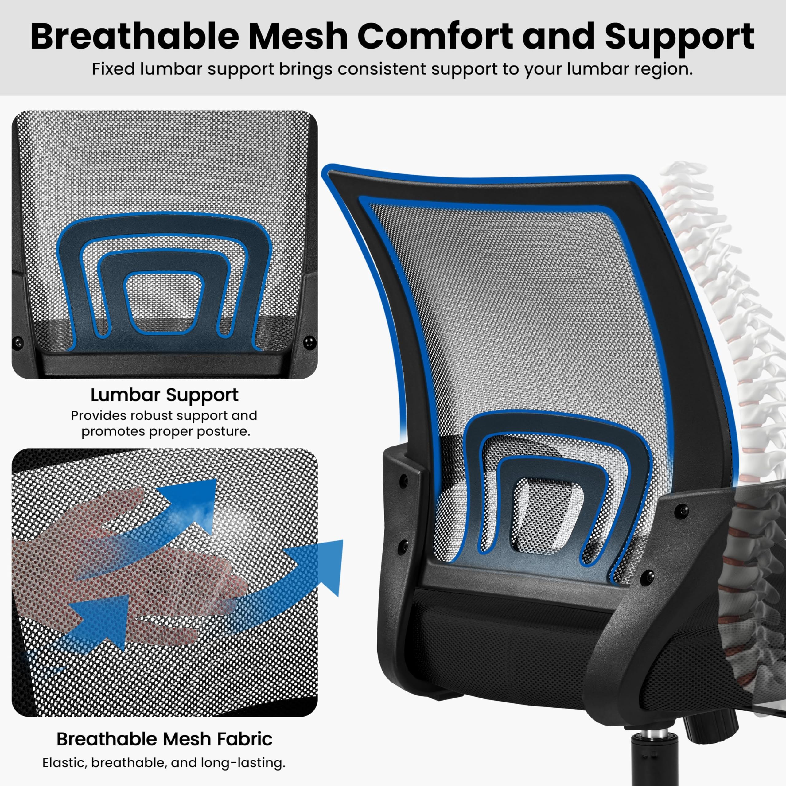 Topeakmart Executive Desk Chair Ergonomic Office Chair Swivel Mesh Back Task Computer Chair with Adjustable Height Armrest for Home Office Conference and Study Room, Black
