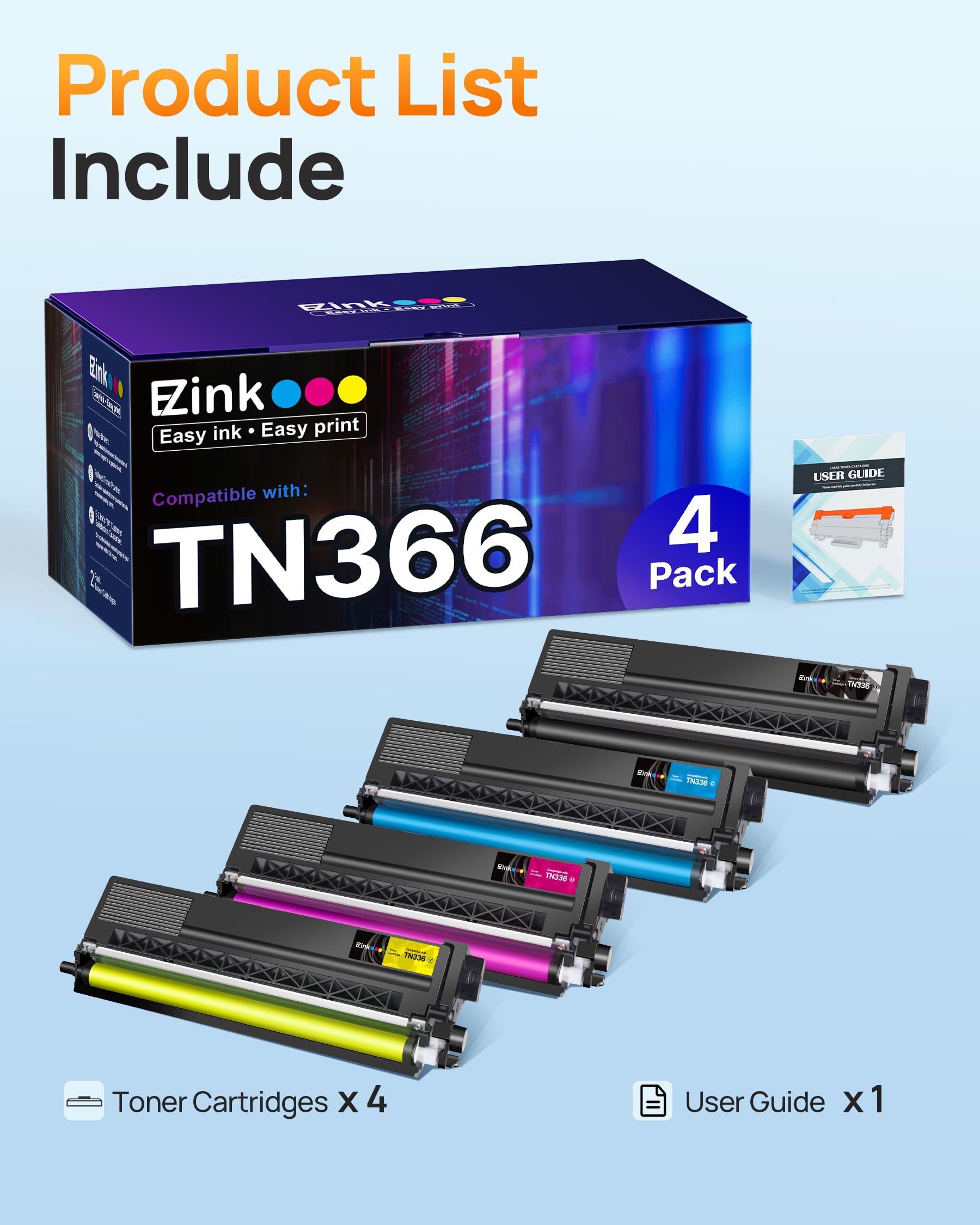 E-Z Ink (TM) Compatible Toner Cartridge Replacement for Brother TN336 TN331 TN-336 TN-331 Compatible with HL-L8350CDW MFC-L8850CDW MFC-L8600CDW HL-L8350CDWT (Black Cyan Magenta Yellow, 4 Pack)