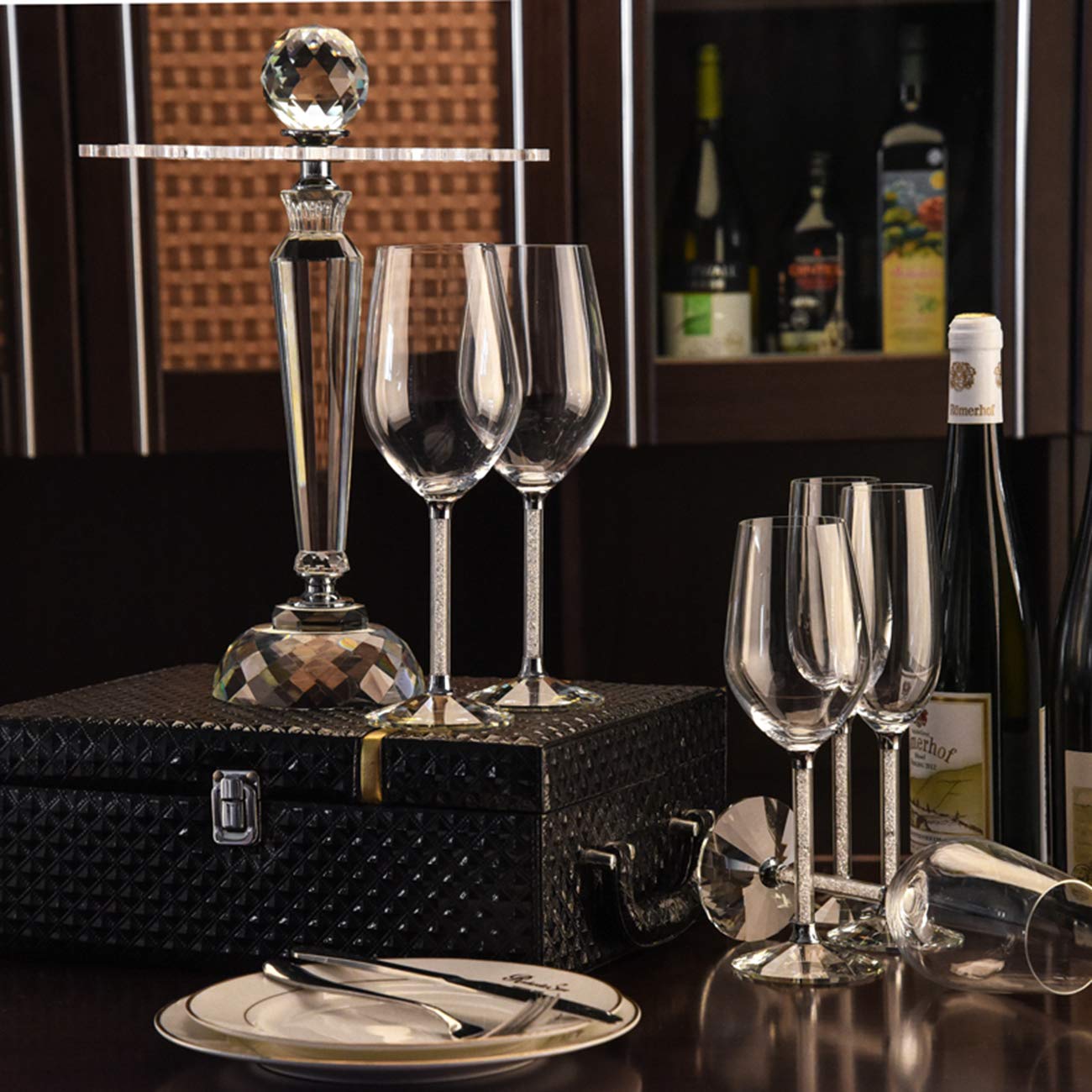 Elegant Desktop Crystal Glass Stemware Rack/Rotate 8 Wine Glass Storage Holder Stand Air Drying Rack
