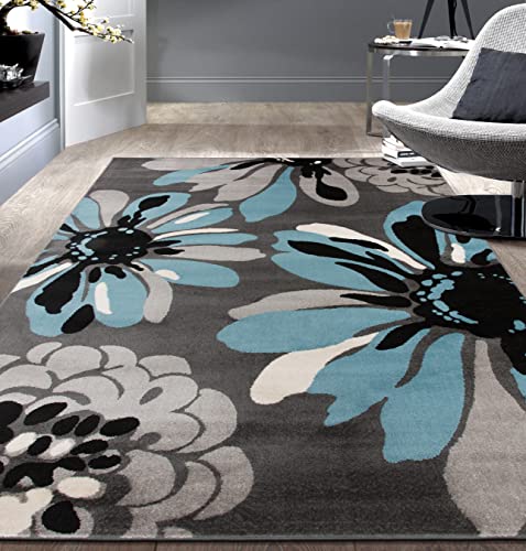 Rugshop Modern Flowers Area Rug 5' 3" x 7' 3" Blue