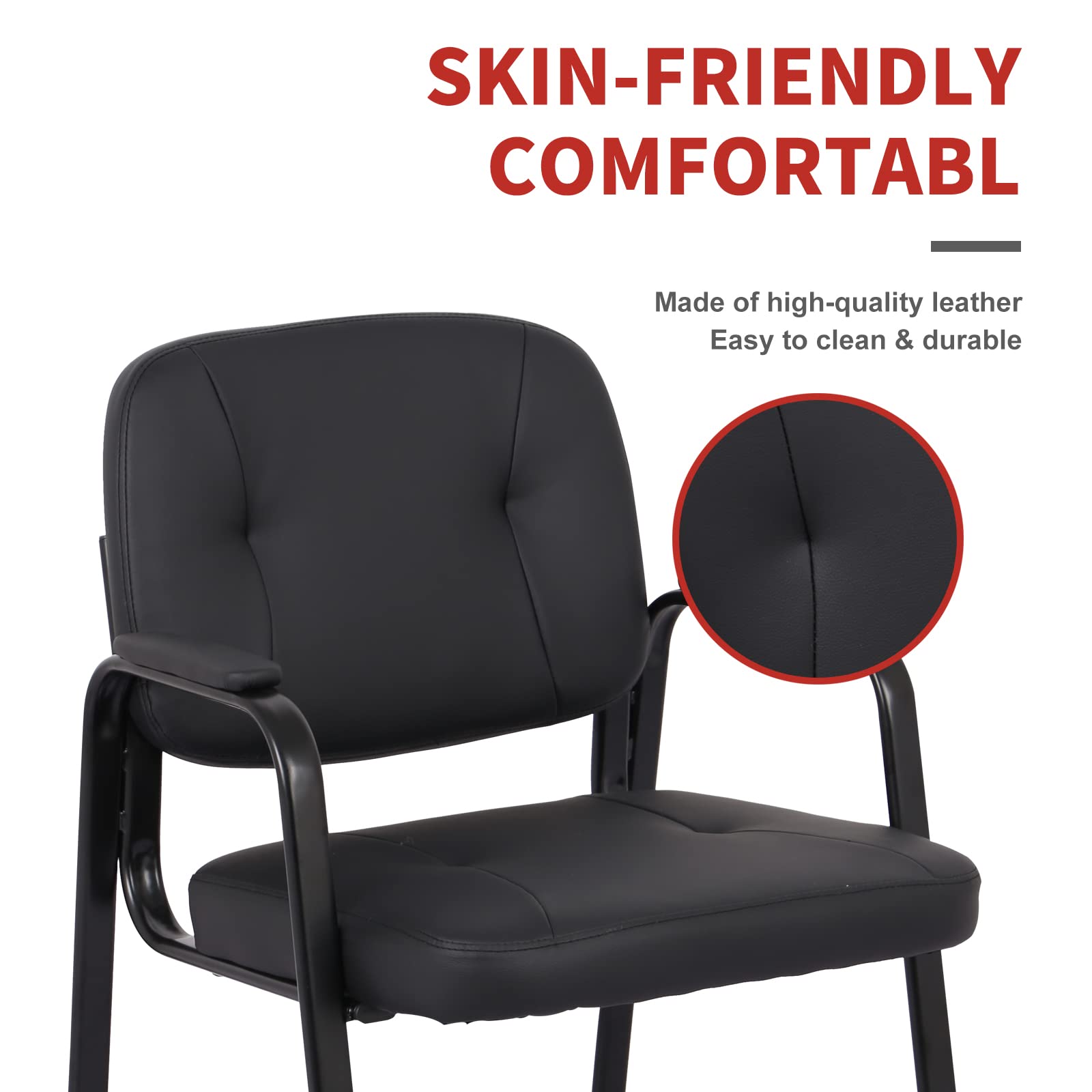 CLATINA Waiting Room Guest Chair Leather Reception Chairs with Bonded Leather Padded Arm Rest Upholstered Fabric Seat Sled Base for Conference Reception Office Home Side Desk Chair Black (2 Pack)