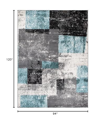 Rugshop Contemporary Abstract Boxes Stain Resistant High Traffic Living Room Kitchen Bedroom Dining Home Office Area Rug 8'x10' Blue
