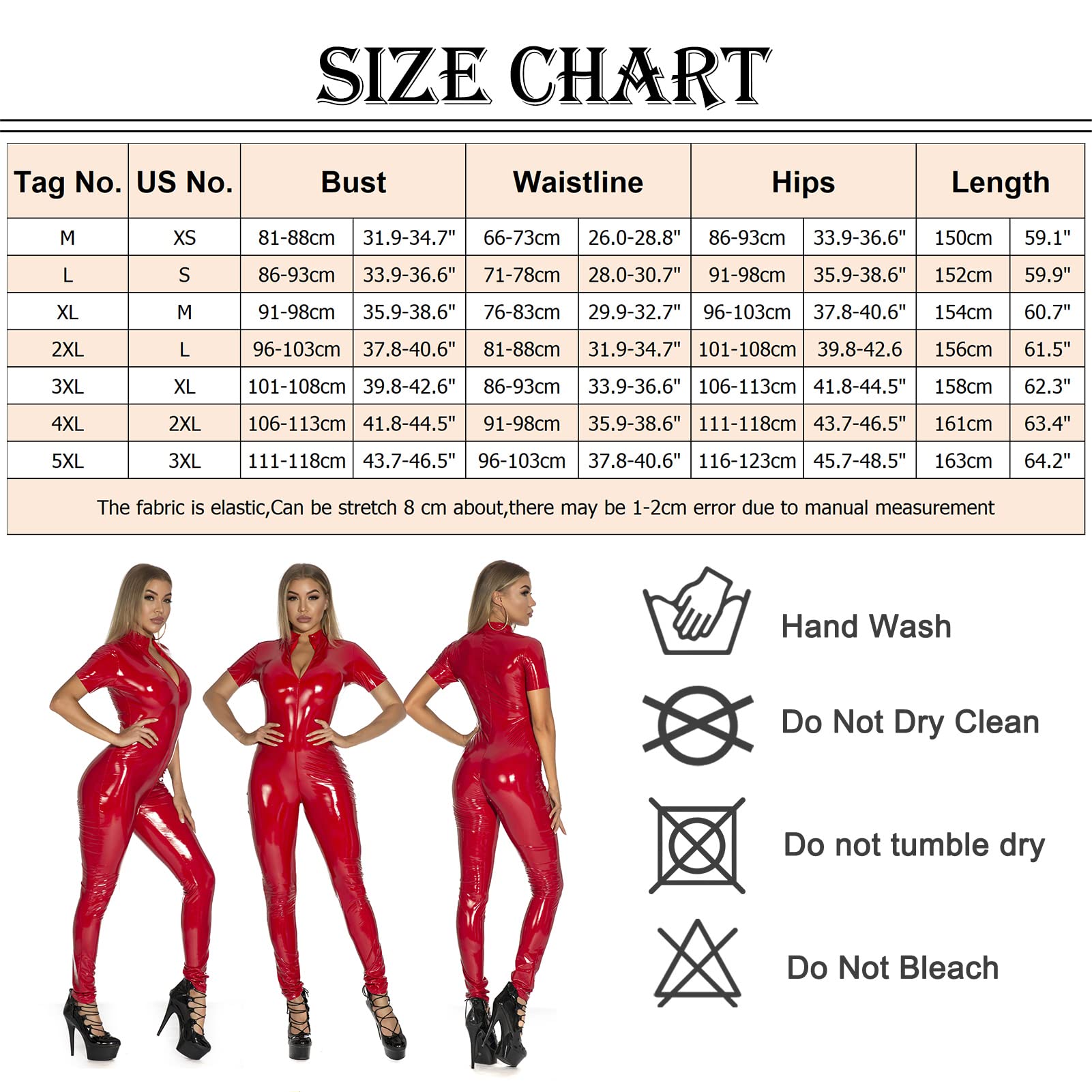 FEOYA Red Latex Catsuit Women Patent Leather Bodysuit Dominatrixs Outfit Shiny Pvc Jumpsuit XS