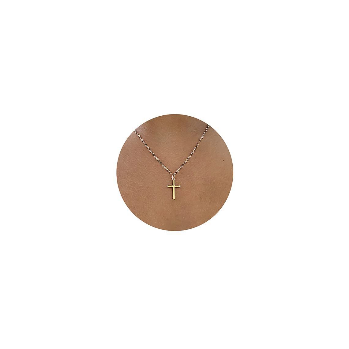 Tewiky Cute Necklaces for Women, Simple Gold Cross Necklaces 18k Gold Plated Cross Pendant Choker Necklaces Dainty Cute Necklaces Aesthetic Gold Jewelry Gifts for Women