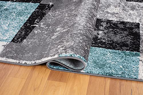 Rugshop Contemporary Abstract Boxes Stain Resistant High Traffic Living Room Kitchen Bedroom Dining Home Office Area Rug 8'x10' Blue