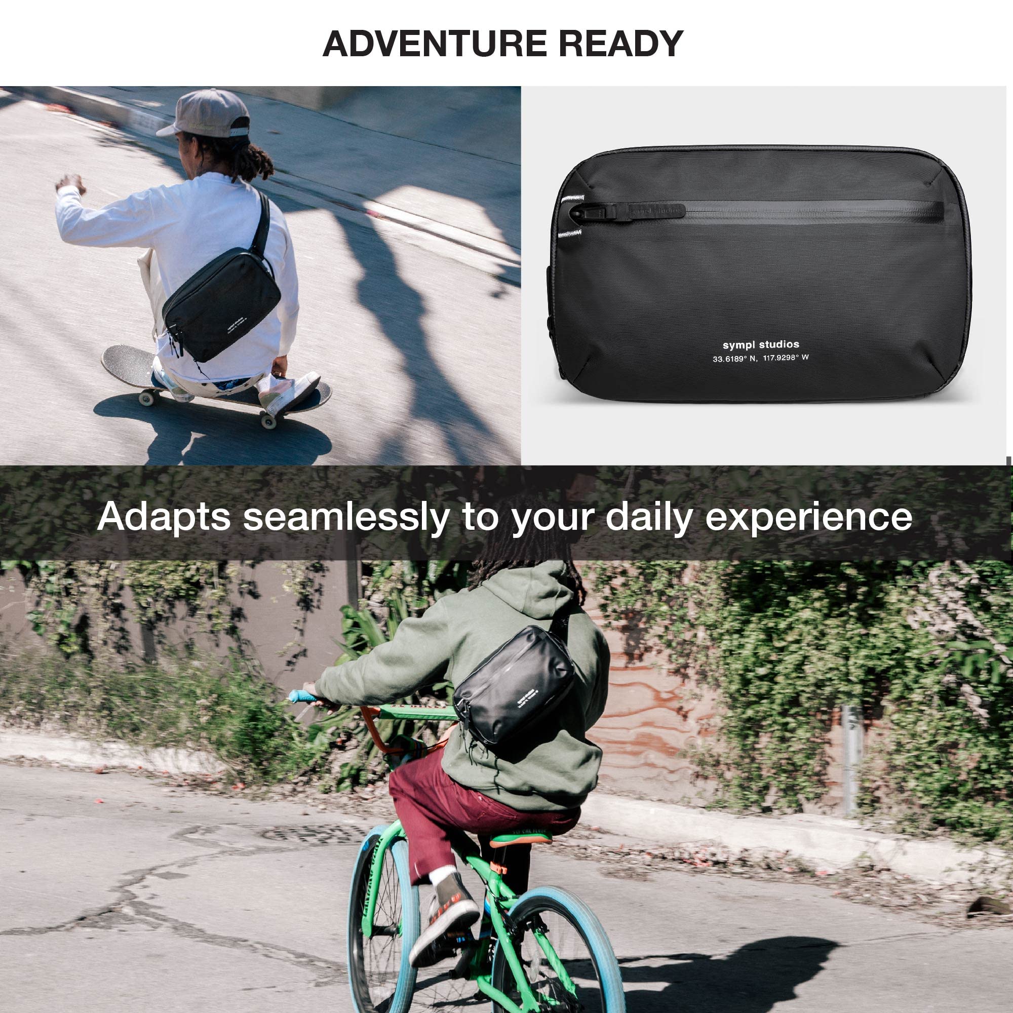 SYMPL 5L Waterproof Small Black Sling Crossbody Adjustable Shoulder Bag for Men Women, Eco-Friendly Multipurpose use as Toiletry, Dopp Kit, Everyday Pack for Hiking,Travel,Camera Gear, Fits iPad 10"