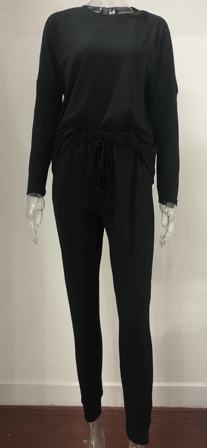 Kebaner 2 Piece Outfits Lounge Jogging Suits for Women Sweatsuit Tracksuit Long Sweatpants Set Long Sleeve Sweatshirts Jogger Pant (Black, X-Large)