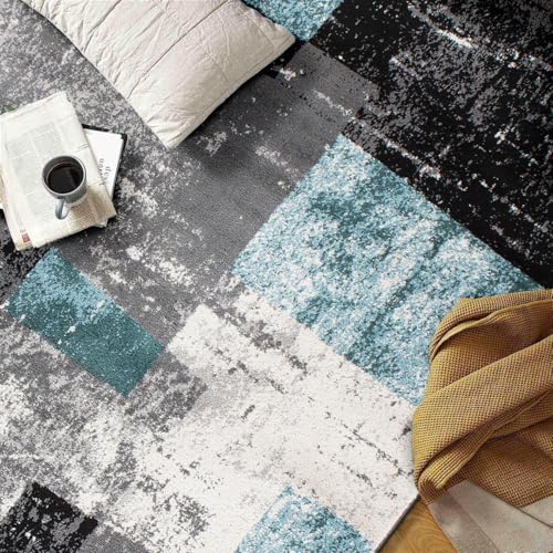 Rugshop Contemporary Abstract Boxes Stain Resistant High Traffic Living Room Kitchen Bedroom Dining Home Office Area Rug 8'x10' Blue