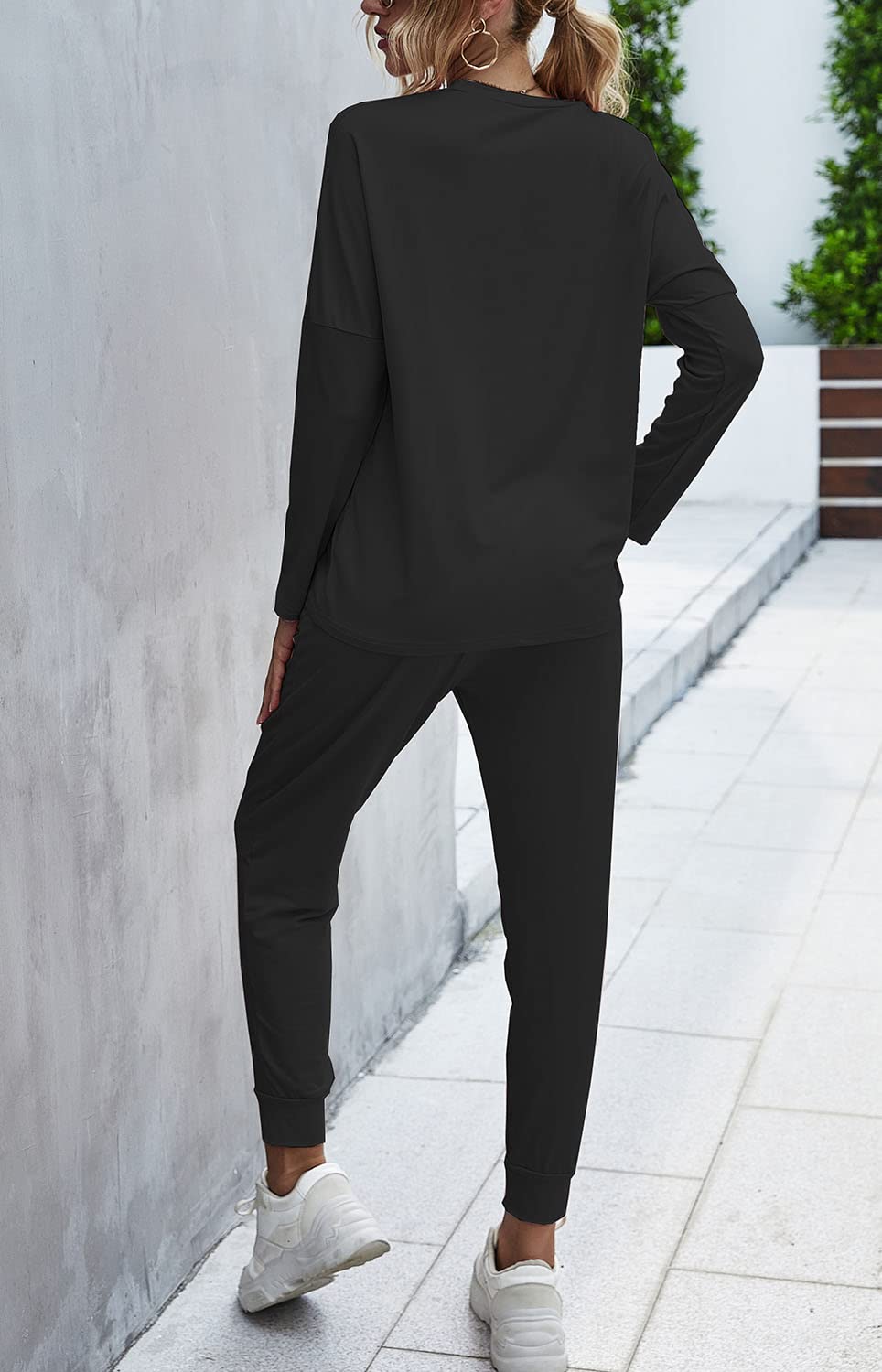 Kebaner 2 Piece Outfits Lounge Jogging Suits for Women Sweatsuit Tracksuit Long Sweatpants Set Long Sleeve Sweatshirts Jogger Pant (Black, X-Large)