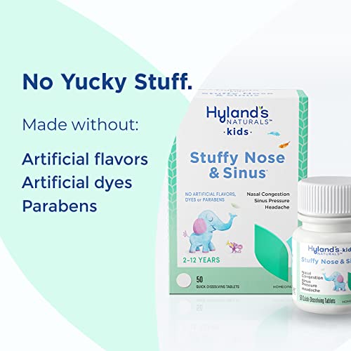 Hyland's 4 Kids Stuffy Nose & Sinus Cold and Allergy Medicine for Children Ages 2+ Headache Relief and Nasal Decongestant, 50 Tablets