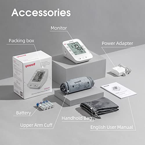 yuwell Blood Pressure Monitor, Extra Large Upper Arm Cuff, Digital BP Machine for Home Use & Pulse Rate Monitoring Meter, Automatic, Large Display, Voice Broadcasting with Power Adapter and Batteries