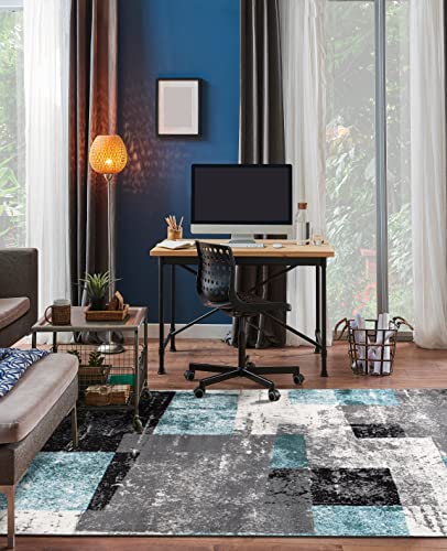 Rugshop Contemporary Abstract Boxes Stain Resistant High Traffic Living Room Kitchen Bedroom Dining Home Office Area Rug 8'x10' Blue