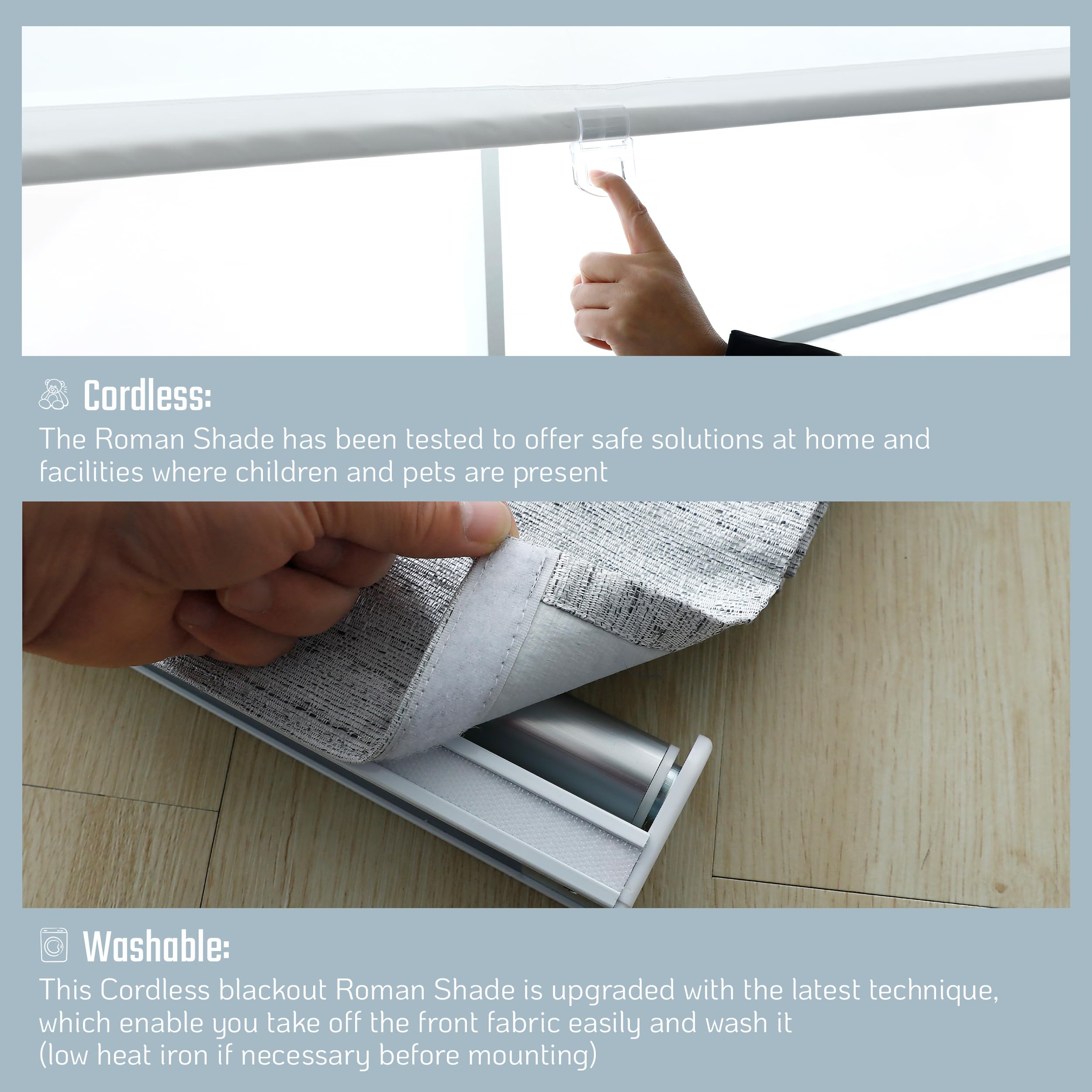 Everyday Celebration 100% Blackout Cordless Roman Shades - Thermal Insulated Window Blinds for Indoor Use, Pepper, 34โ W x 64โ H