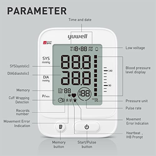 yuwell Blood Pressure Monitor, Extra Large Upper Arm Cuff, Digital BP Machine for Home Use & Pulse Rate Monitoring Meter, Automatic, Large Display, Voice Broadcasting with Power Adapter and Batteries