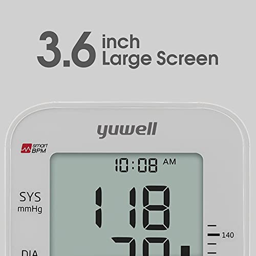 yuwell Blood Pressure Monitor, Extra Large Upper Arm Cuff, Digital BP Machine for Home Use & Pulse Rate Monitoring Meter, Automatic, Large Display, Voice Broadcasting with Power Adapter and Batteries