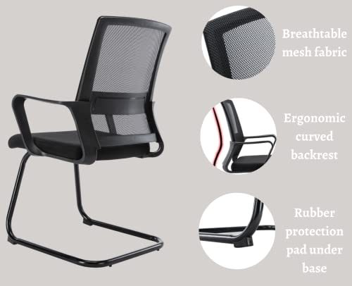 CIMOTA Waiting Room Chairs Mesh Office Guest Chair Mid Back Reception Chairs with Sled Base for Meeting/Patient/Conference Room, Black Set of 6