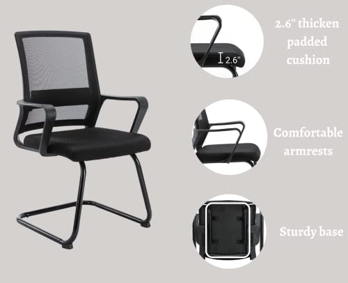 CIMOTA Waiting Room Chairs Mesh Office Guest Chair Mid Back Reception Chairs with Sled Base for Meeting/Patient/Conference Room, Black Set of 6
