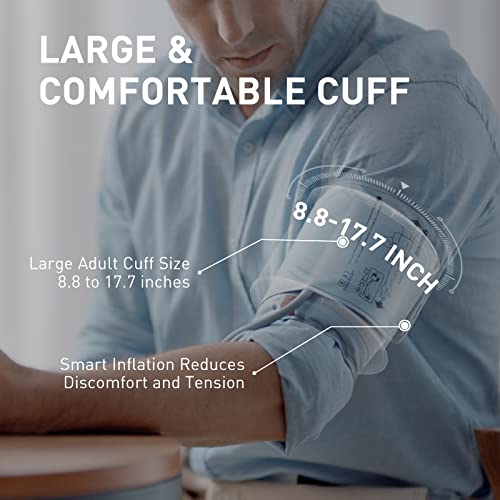 yuwell Blood Pressure Monitor, Extra Large Upper Arm Cuff, Digital BP Machine for Home Use & Pulse Rate Monitoring Meter, Automatic, Large Display, Voice Broadcasting with Power Adapter and Batteries