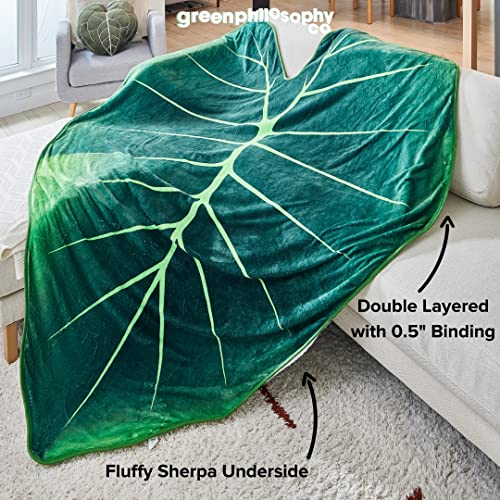 Green Philosophy Co.Giant Leaf Shape Blanket Monstera Throw Soft Cozy Breathable Lightweight and Decorative Leaves Design Gift for Plant Lovers (Regal Shield Alocasia)