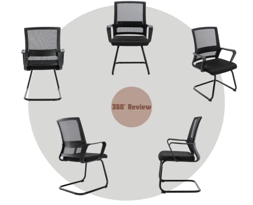 CIMOTA Waiting Room Chairs Mesh Office Guest Chair Mid Back Reception Chairs with Sled Base for Meeting/Patient/Conference Room, Black Set of 6