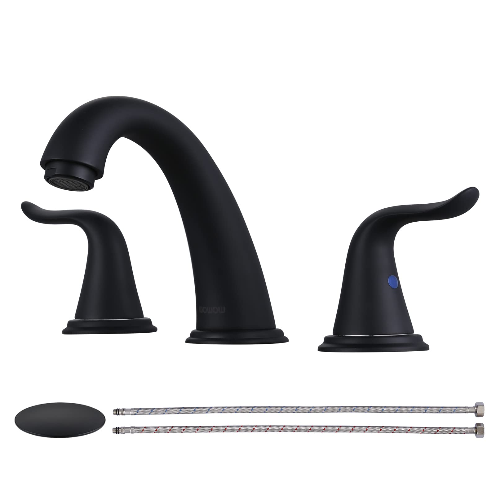 WOWOW Widespread Bathroom Faucet 3 Hole Black Widespread Faucet 8 Inch Center Bathroom Faucets Pop Up Drain Assembly Vanity Faucet Double Handle High Arc Lavatory Bathroom Basin Faucet Sink Faucets
