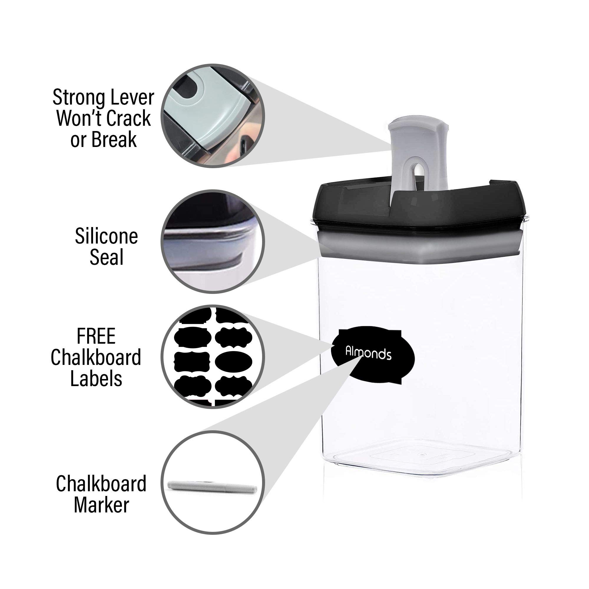 Airtight Food Storage Container Set-CINEYO-7 Piece Set Clear Plastic Canisters For Cereal, Flour with Easy Lock Lids, for Kitchen Pantry Organization and Storage, Include Labels and Marker (Black)