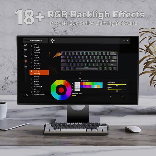 RK ROYAL KLUDGE RK61 Plus Wireless Gaming Keyboard, 60% Percent Mechanical Keyboard with Bluetooth/2.4Ghz/USB Modes, Hot Swappable RGB Keyboard for PC Gamers, Silent Linear Viridian Switches