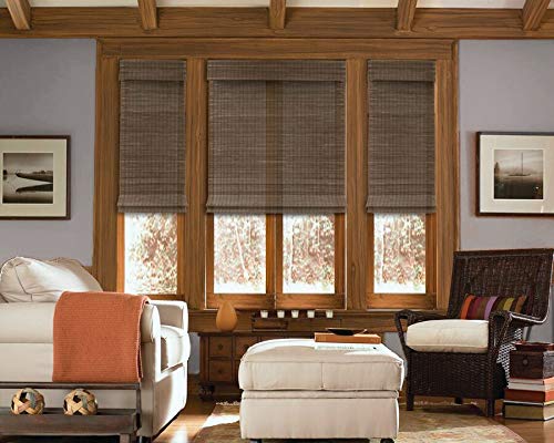 Cordless Woven Wood Roman Shades, 34W x 60H, Eastfield Teak, Sizes 20-72 Wide and 24-72 High
