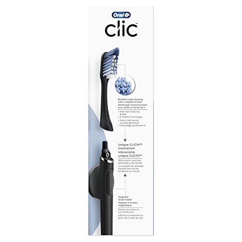 Oral-B Clic Toothbrush, Matte Black, with 1 Bonus Replacement Brush Head and Magnetic Toothbrush Holder