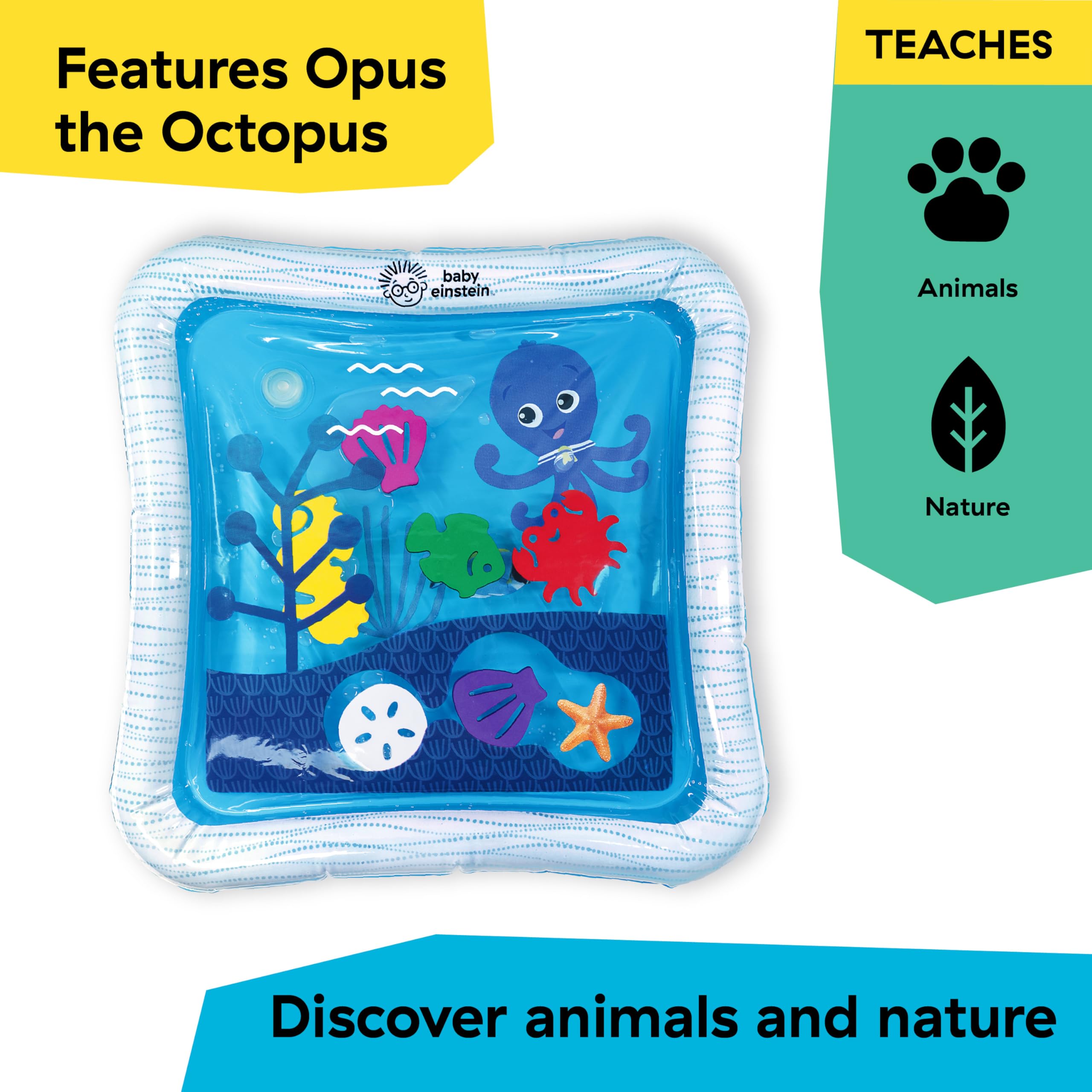 Baby Einstein Octopus Water Play Mat - Safety Fill Line, Tummy Time Activity & Sensory-Toy for Babies Newborn and up, Blue