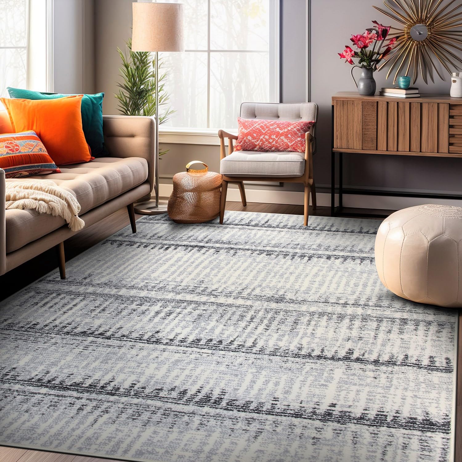 Rugshop Contemporary Bohemian Soft Area Rug 5' x 7' Gray