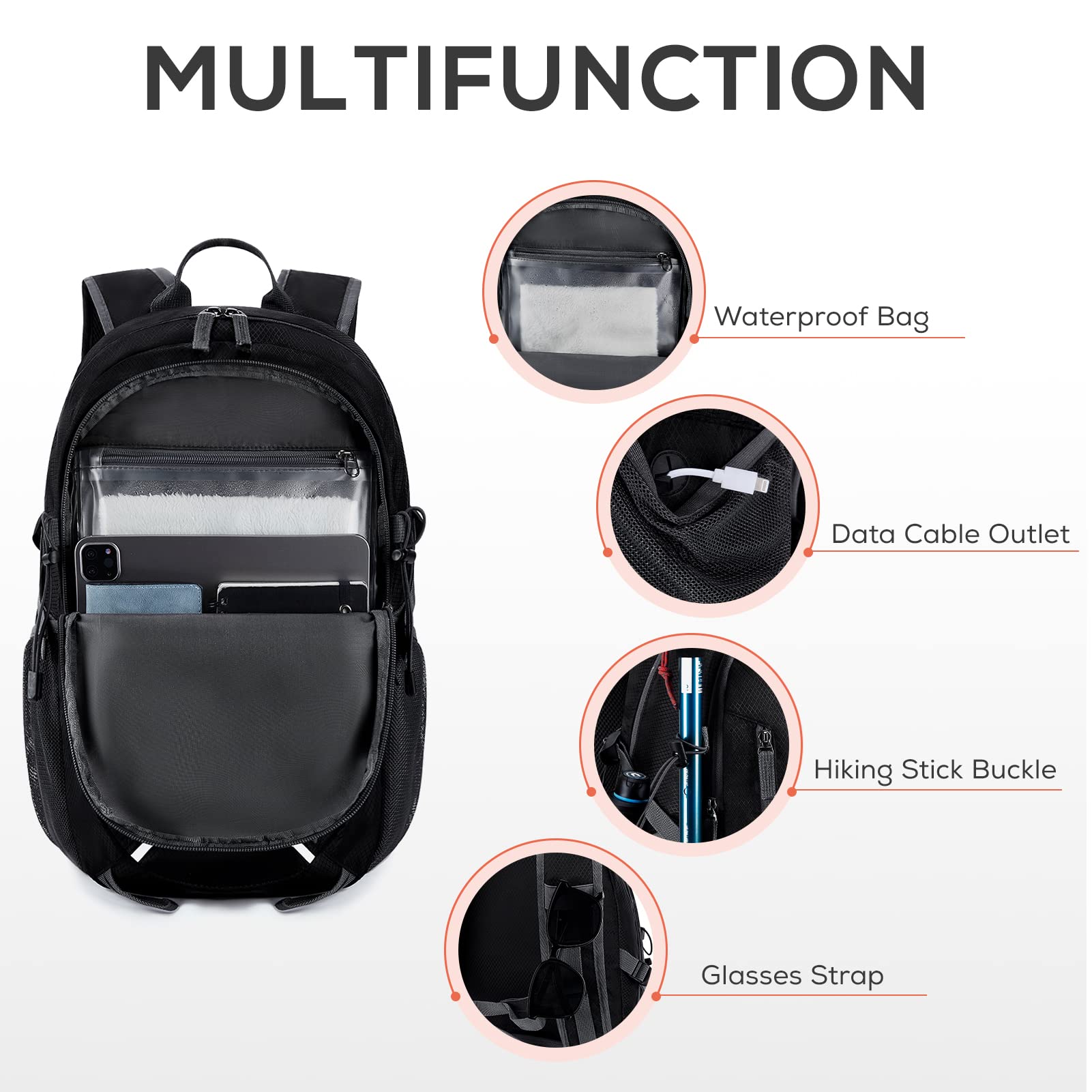 TOURIT Hiking Backpack 40L Lightweight Hiking Daypack Foldable Waterproof Camping Backpack for Women Men Travel Outdoor Black