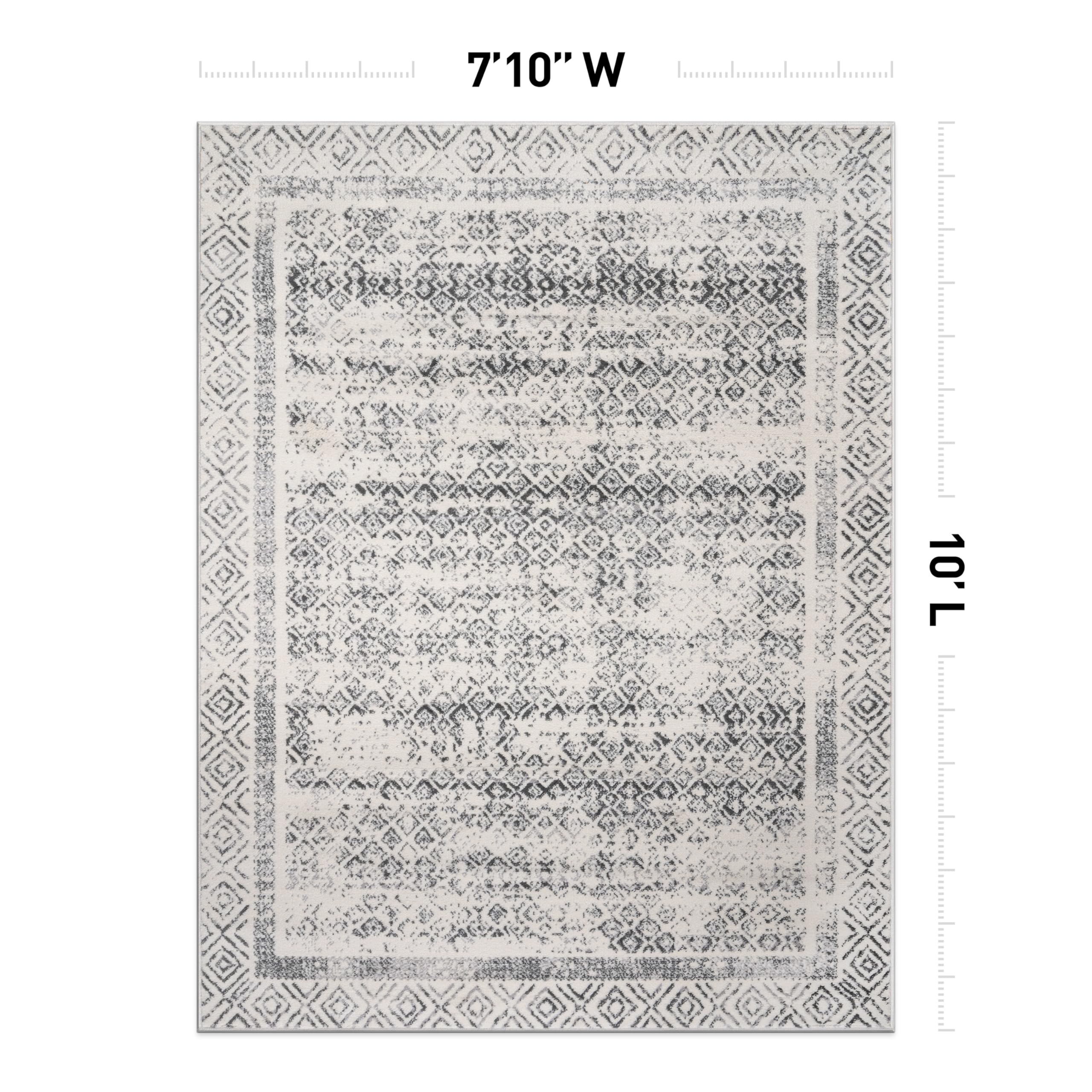 Rugshop Distressed Bohemian Border Stain Resistant Soft Area Rug 7' 10" x 10' Gray