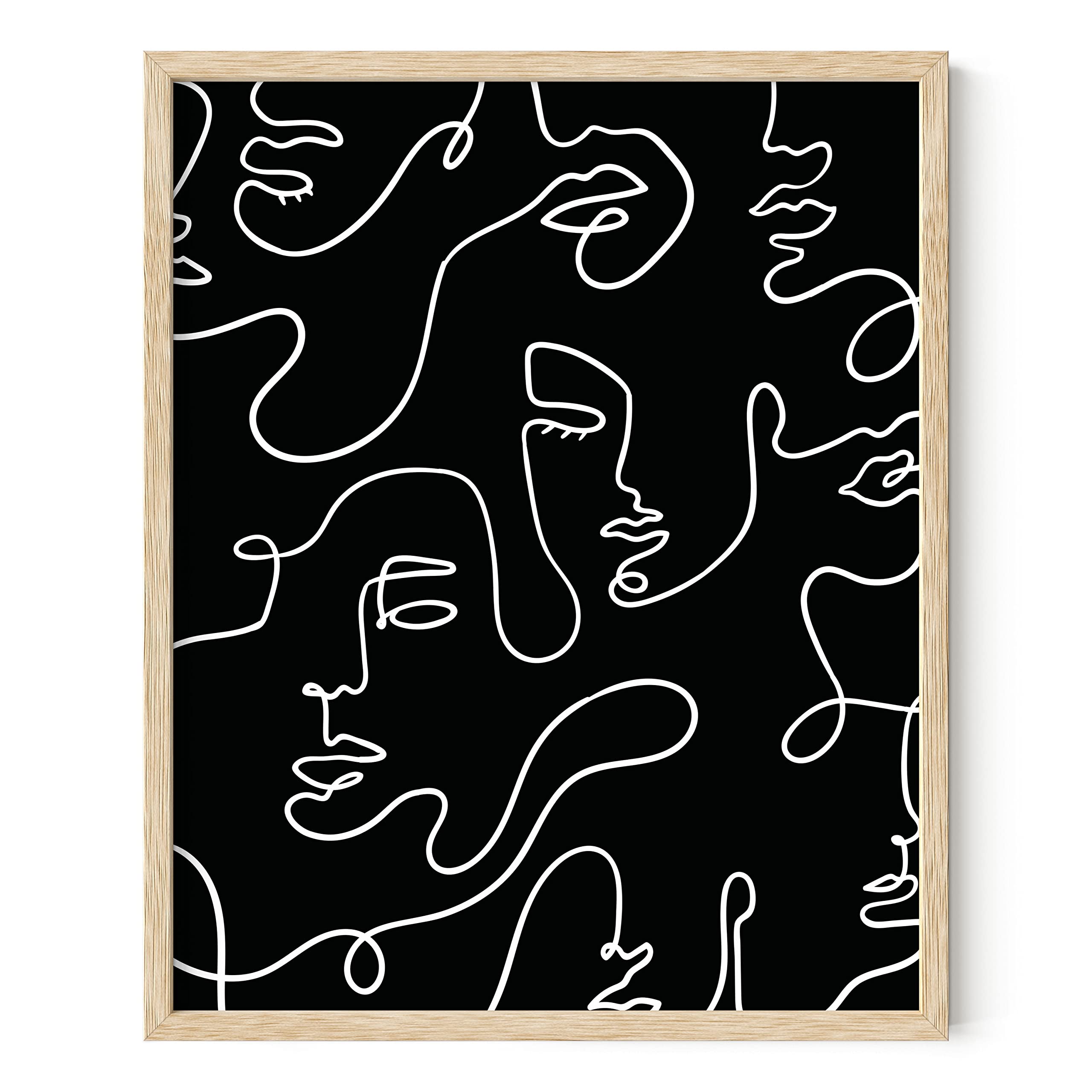 HAUS AND HUES Line Art Wall Decor - Wall Art Woman Silhouette Minimalist Line Art Female Poster Minimalist Art Wall Silhouette Female Figure Posters Black Face Collage (Framed Black 16x20)