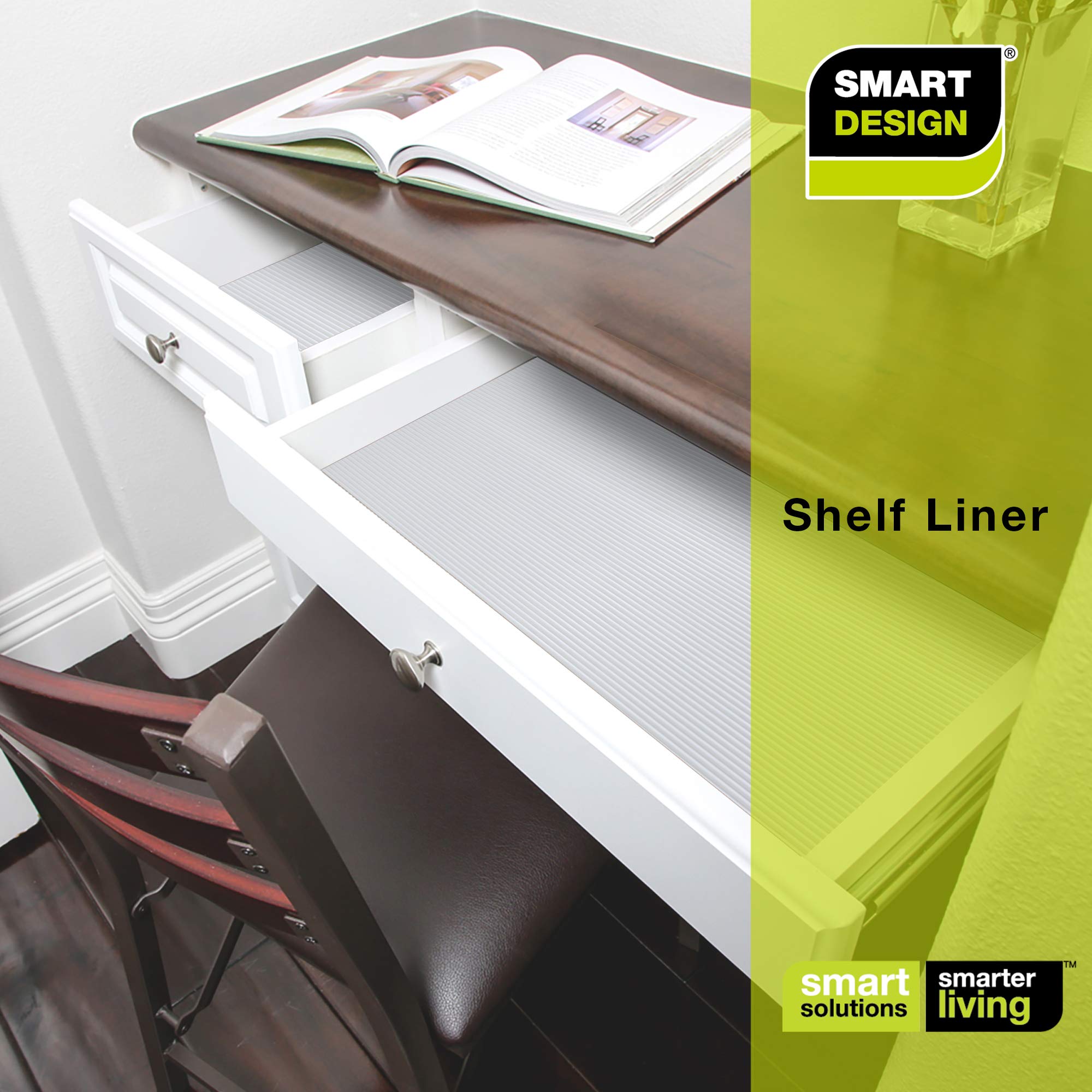 Smart Design Wire Rack Shelf Liner - Ribbed Grip - 12 Inch x 6 Feet - NSF Certified - for Steel Metal Shelves - Home Garage and Kitchen - White