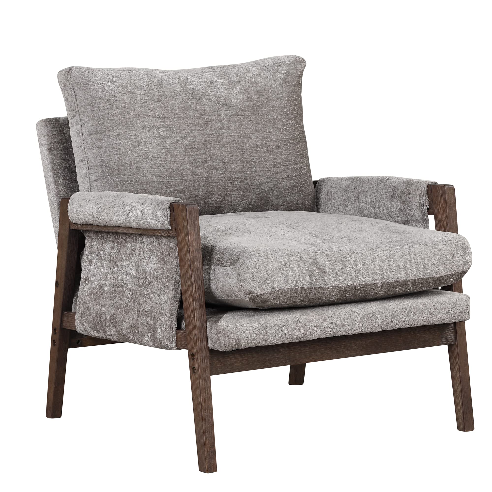HESIEU Mid Century Modern Office Chair Conference Chair Reception Chair Solid Rubber Wood Frame Velvet Upholstered Reading Chair Armchair Suitable for Living Room, Studio, Office (Grey)