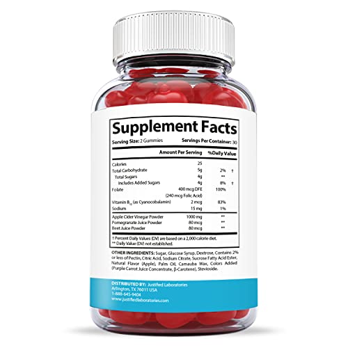 Justified Laboratories (3 Pack) Keto 24/7 ACV Gummies 1000MG with Pomegranate Juice Beet Root B12 180 Gummys