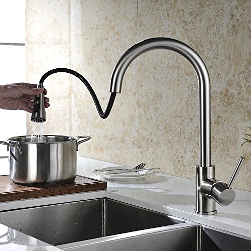 Delle Rosa Kitchen Faucet, Brushed Nickel, Single Handle, Pull-Down, 3-Way Spray Setting, Easy Installation, Lead-Free