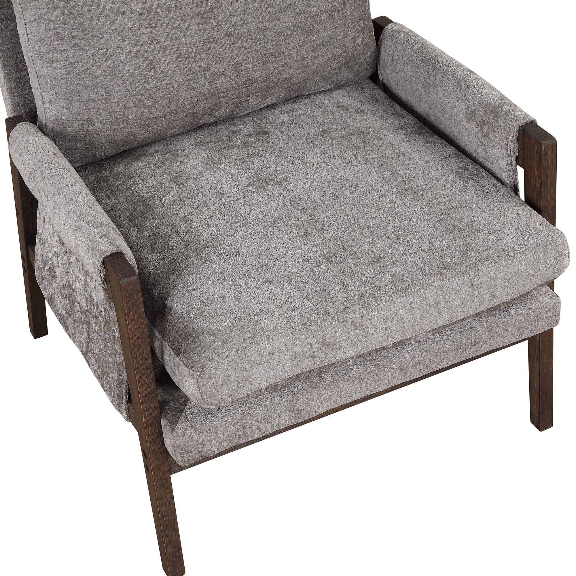 HESIEU Mid Century Modern Office Chair Conference Chair Reception Chair Solid Rubber Wood Frame Velvet Upholstered Reading Chair Armchair Suitable for Living Room, Studio, Office (Grey)